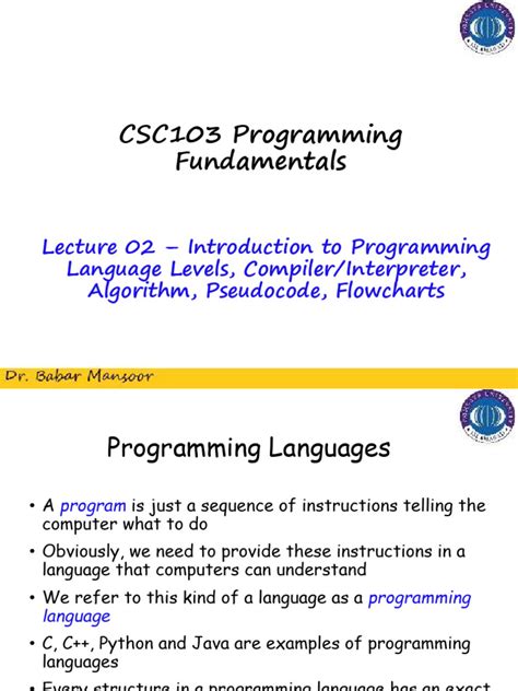 lec 2 programming language algortihm pseudocode flow chart pdf computer programming