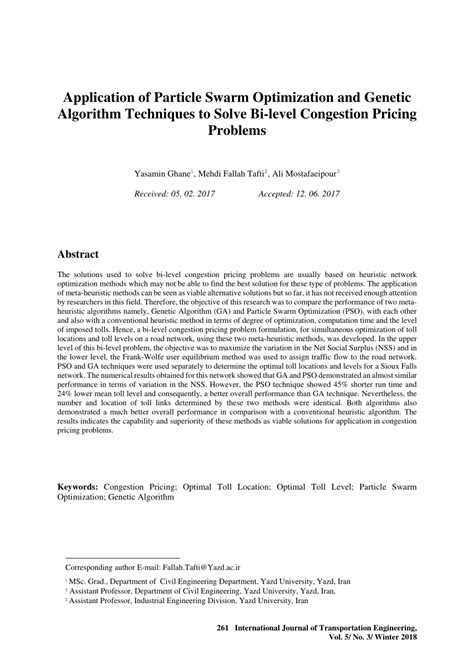 pdf application of particle swarm optimization and genetic algorithm techniques to solve bi