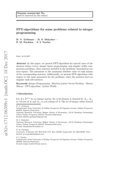 pdf fpt algorithms for some problems related to integer programming