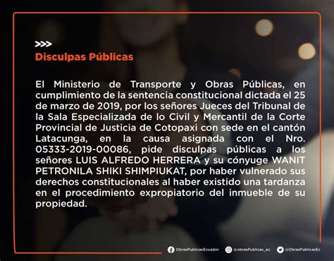 Disculpas públicas por parte del Ministerio de Transporte y Obras