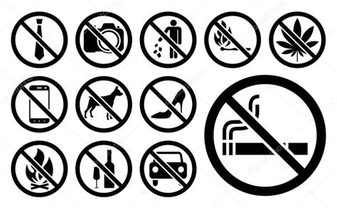 Signos de prohibición conjunto negro Ilustración vectorial 2023