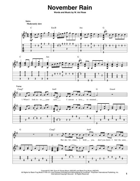 November Rain By Guns N Roses Sheet Music For Solo Guitar At Sheet
