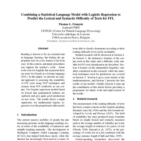 combining a statistical language model with logistic regression to predict the lexical and