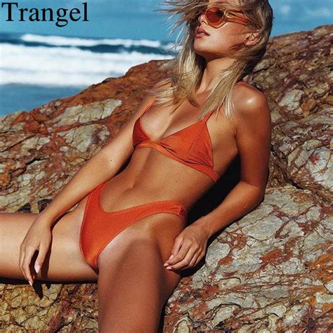 Trangel 2018 High Cut Bikini Set Women Push Up Swimsuit Swimwear Solid