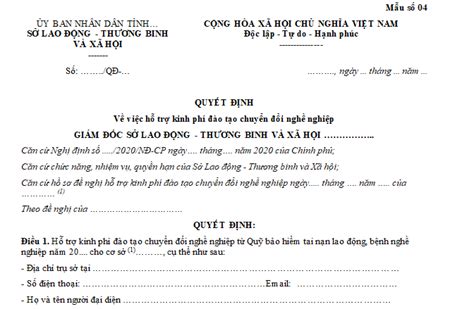 Mẫu quyết định hỗ trợ kinh phí đào tạo chuyển đổi nghề nghiệp mới nhất