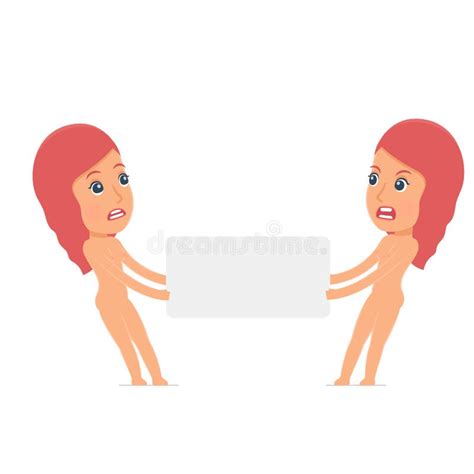 Funny Character Naked Female Holds And Interacts With Blank Form Stock