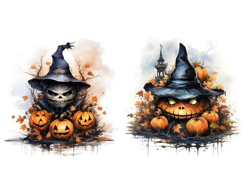 Scary Pumpkin Clipart 12 Jpgs Halloween Pumpkin Witch Hat Etsy