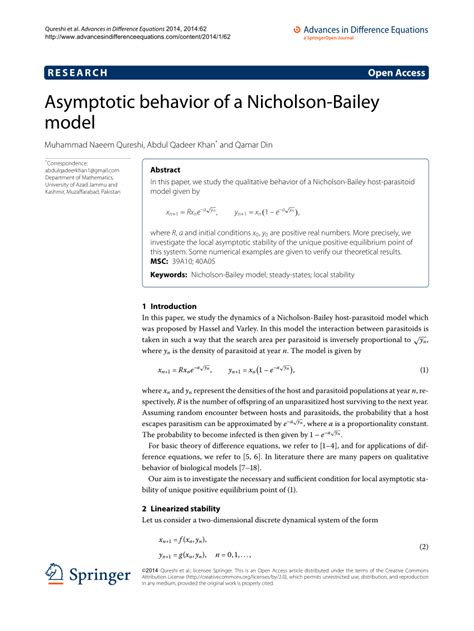pdf asymptotic behavior of a nicholson bailey model