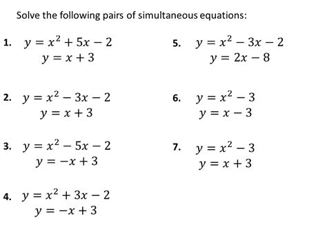 quadratic simultaneous equations 3 exercises variation theory