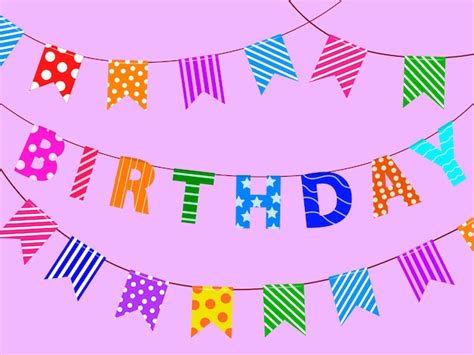 Cumpleaños Una guirnalda de banderas y letras de colores para la
