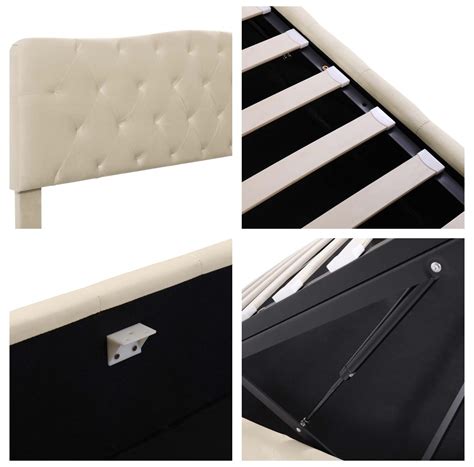 180x200cm Fluwelen Opbergbed Met Verstelbaar Hoofdeinde Wit