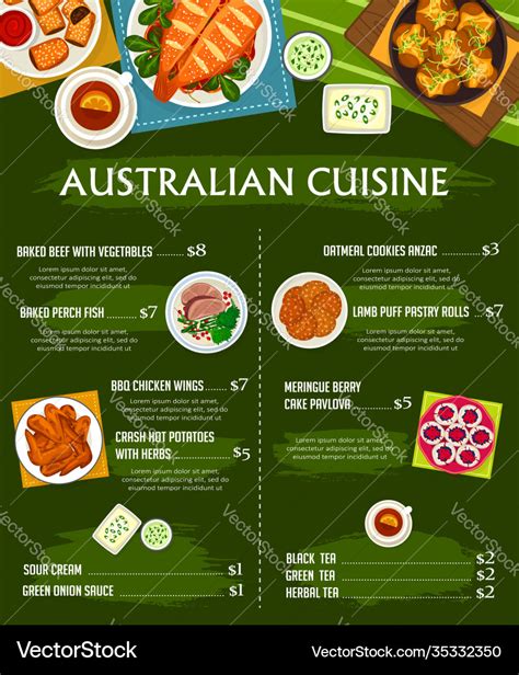 Australian Cuisine Menu Template Meals Royalty Free Vector