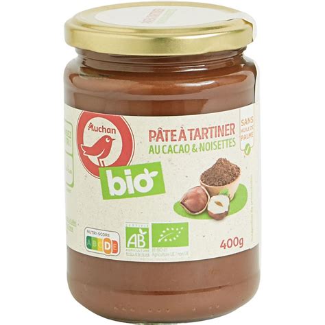AUCHAN BIO Pâte à tartiner cacao et noisettes bio sans huile de palme