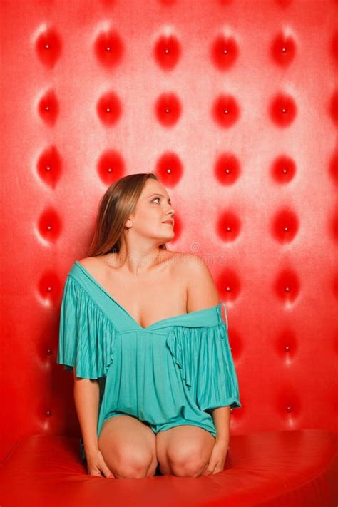 Woman In Dress Sitting On Leather Couch Stock Image Image Of Hair Beautiful 15690547