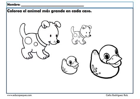 Fichas de opuestos en infantil Grande pequeño