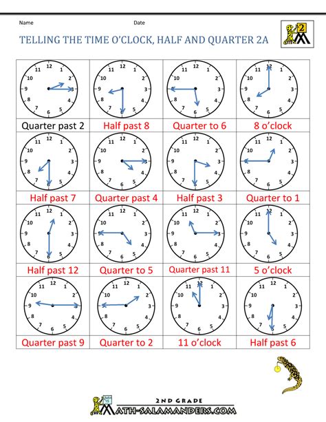 O Clock And Half Past Worksheets