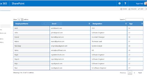 sort and search html table s data using datatable js in sharepoint