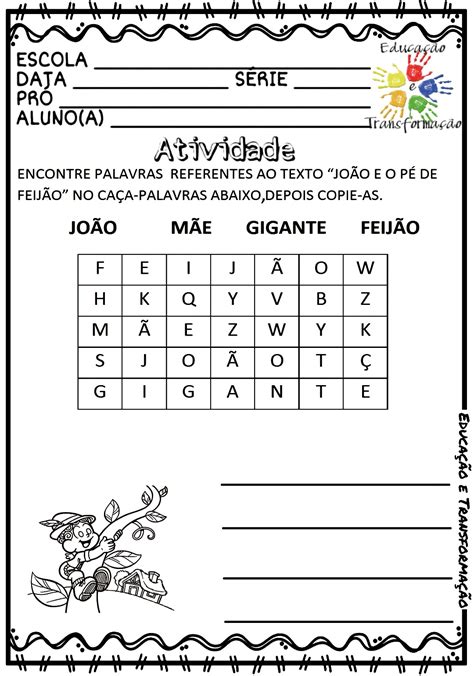Blog Educação e Transformação Atividades João e o pé de feijão