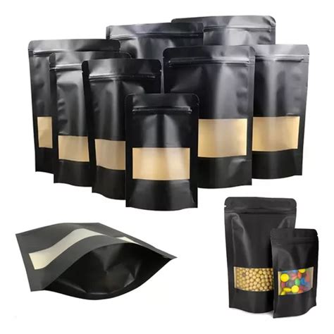 Saco Stand Up Pouch Kraft Preto Zip Lock C Visor 18x26 50u