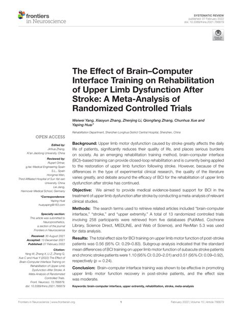 pdf the effect of brain computer interface training on rehabilitation of upper limb
