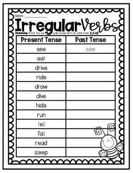 Irregular Past Tense Verbs Worksheet By Last Minute Clicks By Kendra