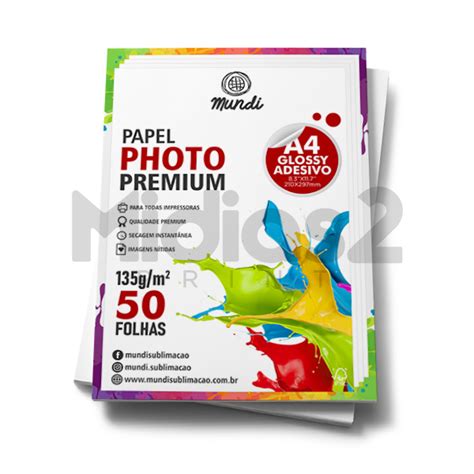 PAPEL A4 FOTOGRÁFICO ADESIVO GLOSSY ULTRA BRILHO 135G MUNDI 50 FLS
