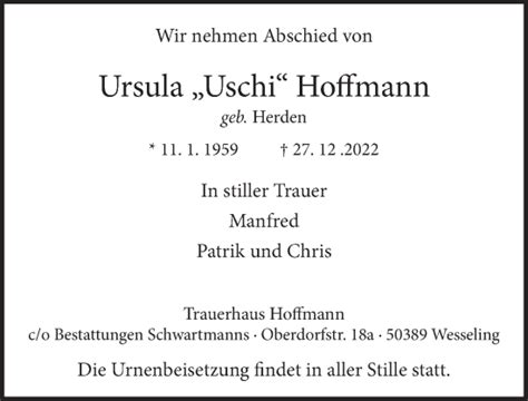 Traueranzeigen Von Ursula Hoffmann WirTrauern