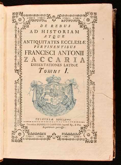 De Rebus Ad Historiam Atque Antiquitates Ecclesiae By Francisci Antonii