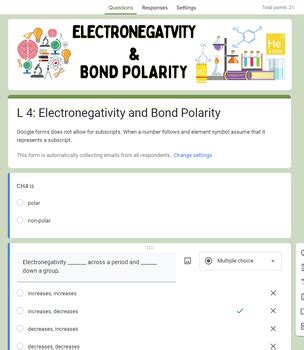 Electronegativity And Bond Polarity Google Form Chemistry TPT