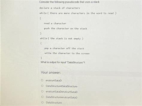 solved consider the following pseudocode that uses a