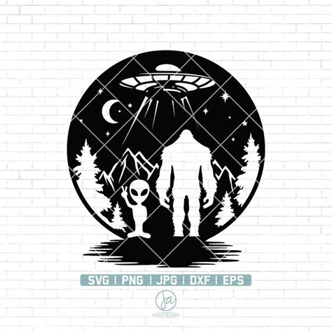 Bigfoot And Alien Under The Moon Svg Bigfoot Svg Wild Monster Svg Alien