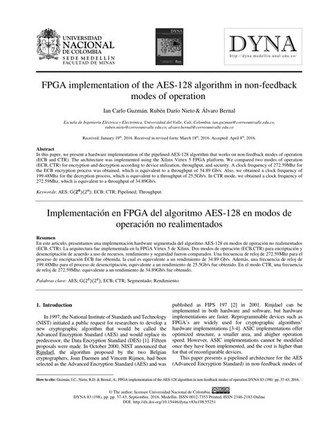 pdf fpga implementation of the aes 128 algorithm in non feedback modes of operation