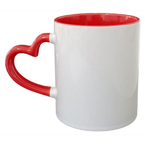 Caneca Cer 325ml Branca Interna e Alça Coração Vermelha P Sublimaçao