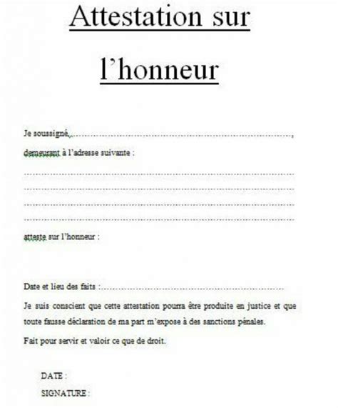 Modele Attestation Sur L Honneur Achat Voiture
