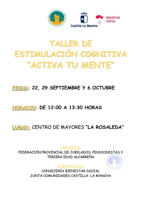 TALLER DE ESTIMULACION COGNITIVA ACTIVA TU MENTE Red De Centros De