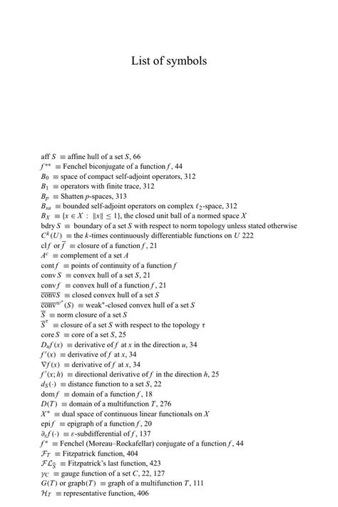 list of symbols convex functions