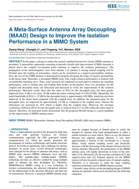 pdf a meta surface antenna array decoupling maad design to improve the isolation performance