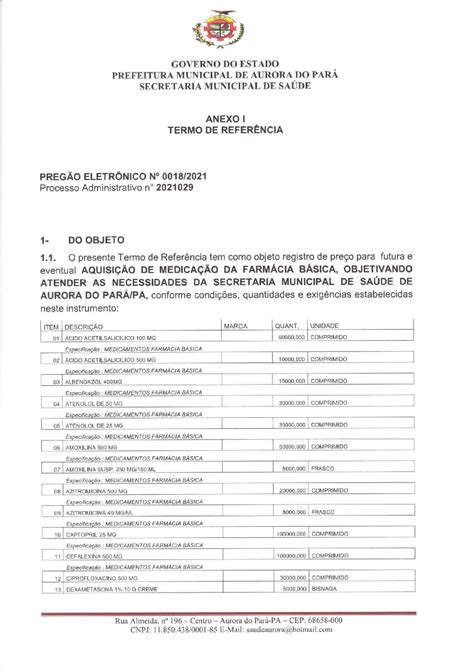 Termo De Referencia Prefeitura Municipal De Aurora Do Par Gest O