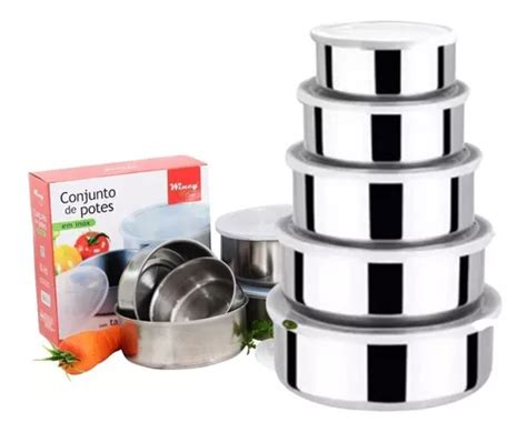 Jogo Conjunto De Tigelas A O Inox Pe As Potes Tampa Mercadolivre