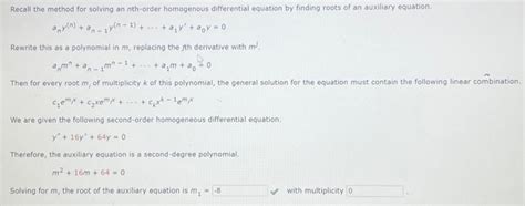 solved recall the method for solving an nth order homogenous