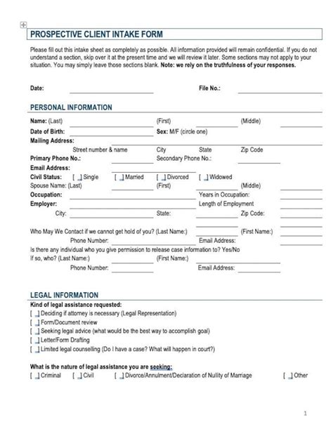 Attorney Intake Form Template