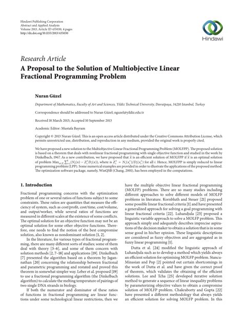 pdf a proposal to the solution of multiobjective linear fractional programming problem