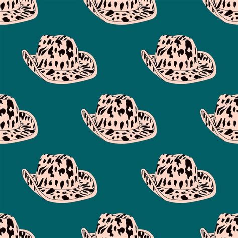 Premium Vector Seamless Pattern Cowgirl Hat With Cow Print Wild West