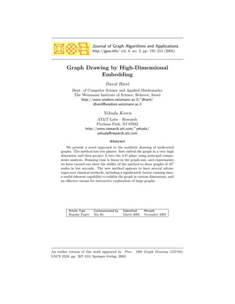 graph drawing by high dimensional embedding journal of graph algorithms and applications david harel