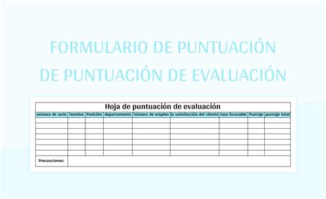 Plantilla de Excel Formulario De Puntuación De Puntuación De Evaluación