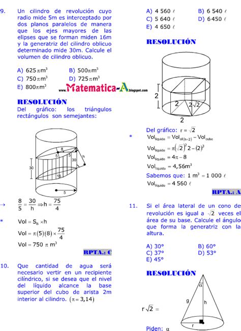 CILINDRO Y CONO EJERCICIOS DESARROLLADOS MATEMATICAS PROBLEMAS RESUELTOS