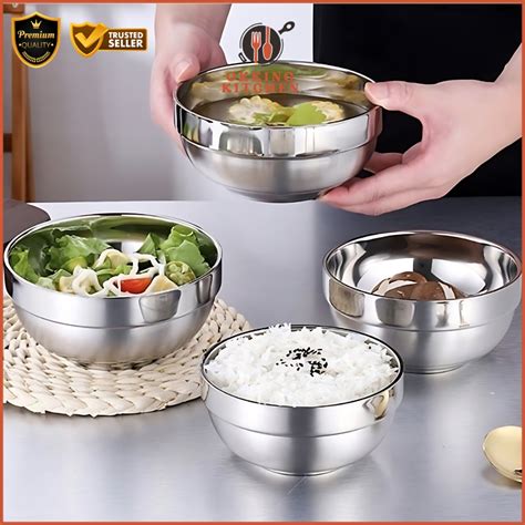 Jual Mangkok Korea Stainless Steel Tebal Mangkuk Dua Lapis Anti Panas