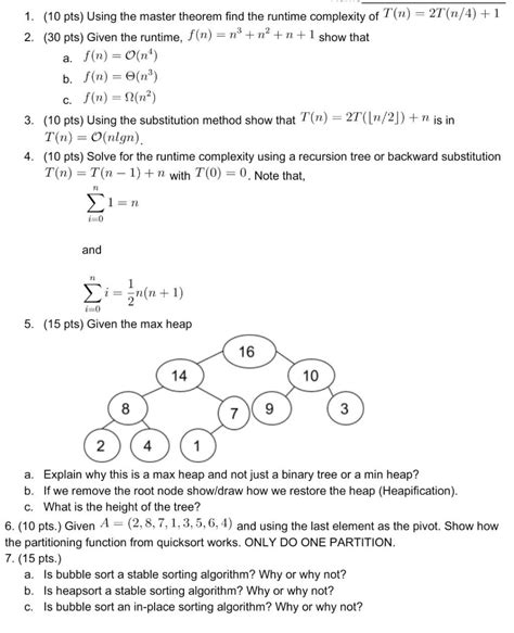 solved 1 10 pts using the master theorem find the runtime