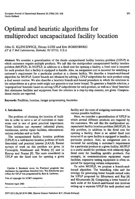 pdf optimal and heuristic algorithms for multiproduct uncapacitated facility location