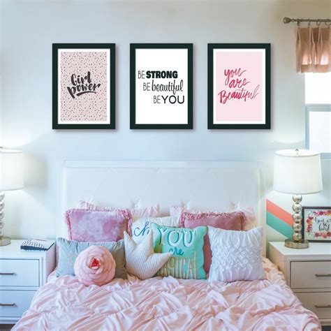 Conjunto De 3 Quadros Decorativos Para Quarto Casal Be Strong Be